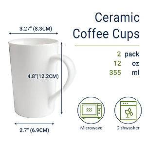 Belinlen 2 Pack 12 OZ Sublimation Mugs Blank Ceramic Coffee Cup Simple Pure White Ceramic Cup Plain White Porcelain Mugs