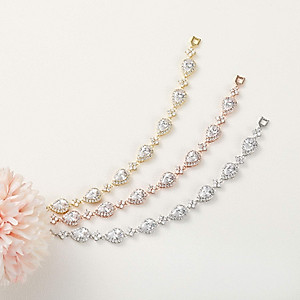 SWEETV Wedding Teardrop Bracelets for Brides Bridesmaids, Crystal Cubic Zirconia Bridal Bracelets for Women Prom, Silver