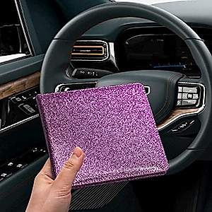 Teoenix Car Registration and Insurance Holder, Automotive Glove Box Car Organizer Men Women Wallet Accessories Case for Cards, Essential Documents, Driver License - Bling Purple