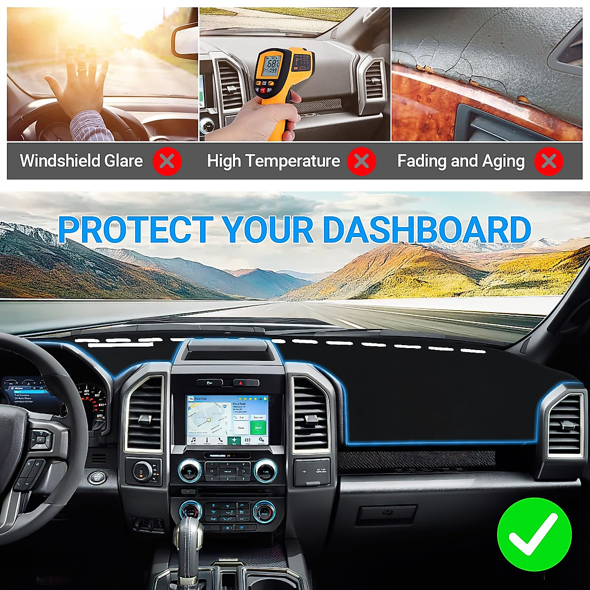 SHINEHOME Dashboard Cover Dash Mat Compatible with 2015 2016 2017 2018 2019 2020 Ford F150 Dash Covers Interior Dash Board Accessories Protecter Cover