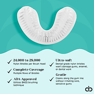 autobrush Single Sided U Shaped Nylon Brush Head Replacements, Soft and Unique 360° Nylon Bristles, Automatic Toothbrush Head Accessories,-Adults and Kids Sizes (Adults, XL, 1 Pack)