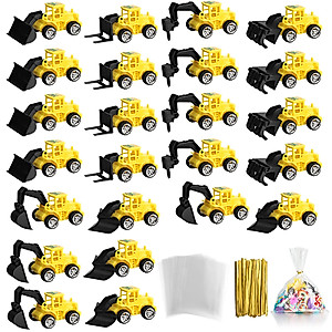 Zhanmai Mini Construction Engineering Trucks Set, 24 Pcs Small Construction Toys and Treat Bags with Twist Ties for Cake Birthday Party Favors Construction Birthday Party Supplies