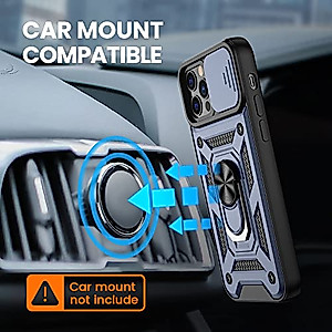 VEGO for iPhone 12 Case with Slide Camera Cover & Glass Screen Protector, iPhone 12 Pro Built-in 360° Rotate Ring Stand Magnetic Cover Case for iPhone 12 / iPhone 12 Pro 6.1 inch 2020 Released - Blue