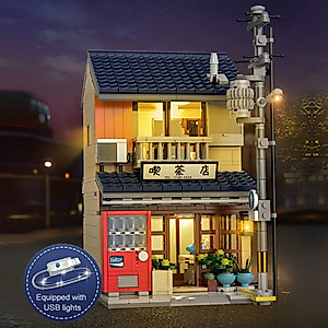 MISINI C66010W Japanese Tea House Building Blocks Set, MOC CaDA Bricks Street View House Building Kit with Lighting Set, Awesome Building Toys Gift for Kids and Adults, New 2023 (1200 pcs)