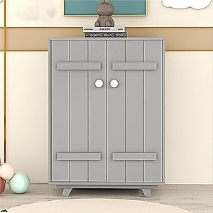 STELSIPLIY Bedroom Armoires with Hanging Rod,Kids Modern 2 Door Wardrobe Cabinet with Legs,43" Wood Storage Clothes Organizer for Boys Girls Kids' Room, (31.5”L x 19.7”W x 43”H) (Gray)