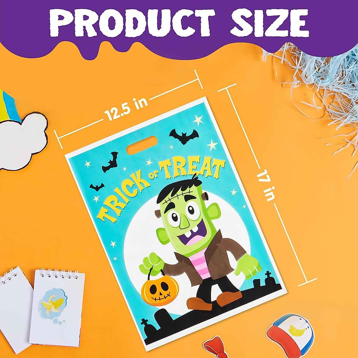 JOYIN 72 PCS Halloween Candy Bag for Trick or Treat, Halloween Treat Bags with 6 Designed Characters, Halloween Plastic Goodie Gift Bags for Party Favors Party Supplies