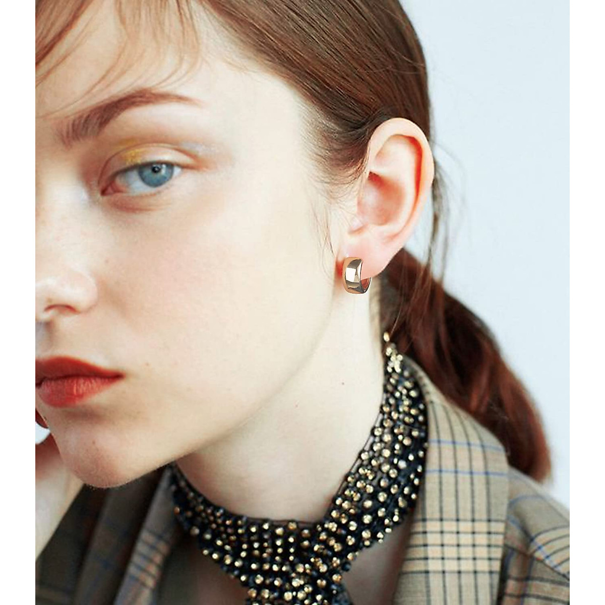 Gold Hoop Earrings Set 14k Real Gold Plated Huggie Earrings Hypoallergenic Chunky Twisted Thick Jewelry for Multiple Piercing for Women (gold hoop style01)