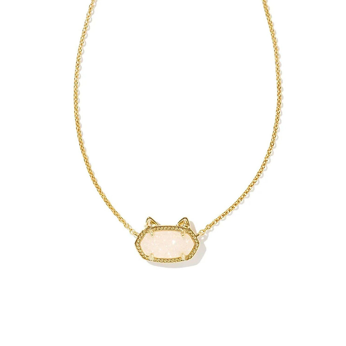 Kendra Scott Elisa Cat Pendant Necklace, Fashion Jewelry for Women, 14k Gold-Plated, Iridescent Drusy