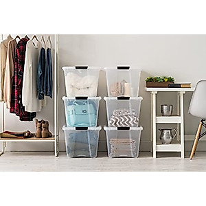 IRIS USA 53 Qt. Plastic Storage Container Bin with Secure Lid and Latching Buckles, 6 pack - Clear, Durable Stackable Nestable Organizing Tote Tub Box Sports General Organization Garage Large