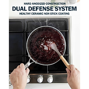 Cook N Home Nonstick Sauce Pan with Glass Lid, 1.5-Quart Small Saucepan Hard Anodized Non Stick Ceramic Cookware, Induction Cooking Pots and Pans with Stay-Cool Handles, Cacerola, Yellow