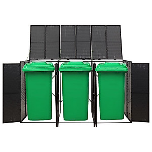 loibinfen Garbage Can Storage, Trash Can Enclosure, Garbage Can Shed for Outdoor Patio Yard Garden, Triple Wheelie Bin Shed Black 81.5"x31.5"x46.1"