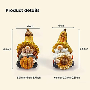 HONGLAND Garden Gnome Statue,2 Pack Resin Gnome Figurine Pumpkin Ornaments Outdoor Statues Home Decor for Fall Harvest Thanksgiving, Patio Yard Lawn Porch, Gardening Decor-6.5 Inch
