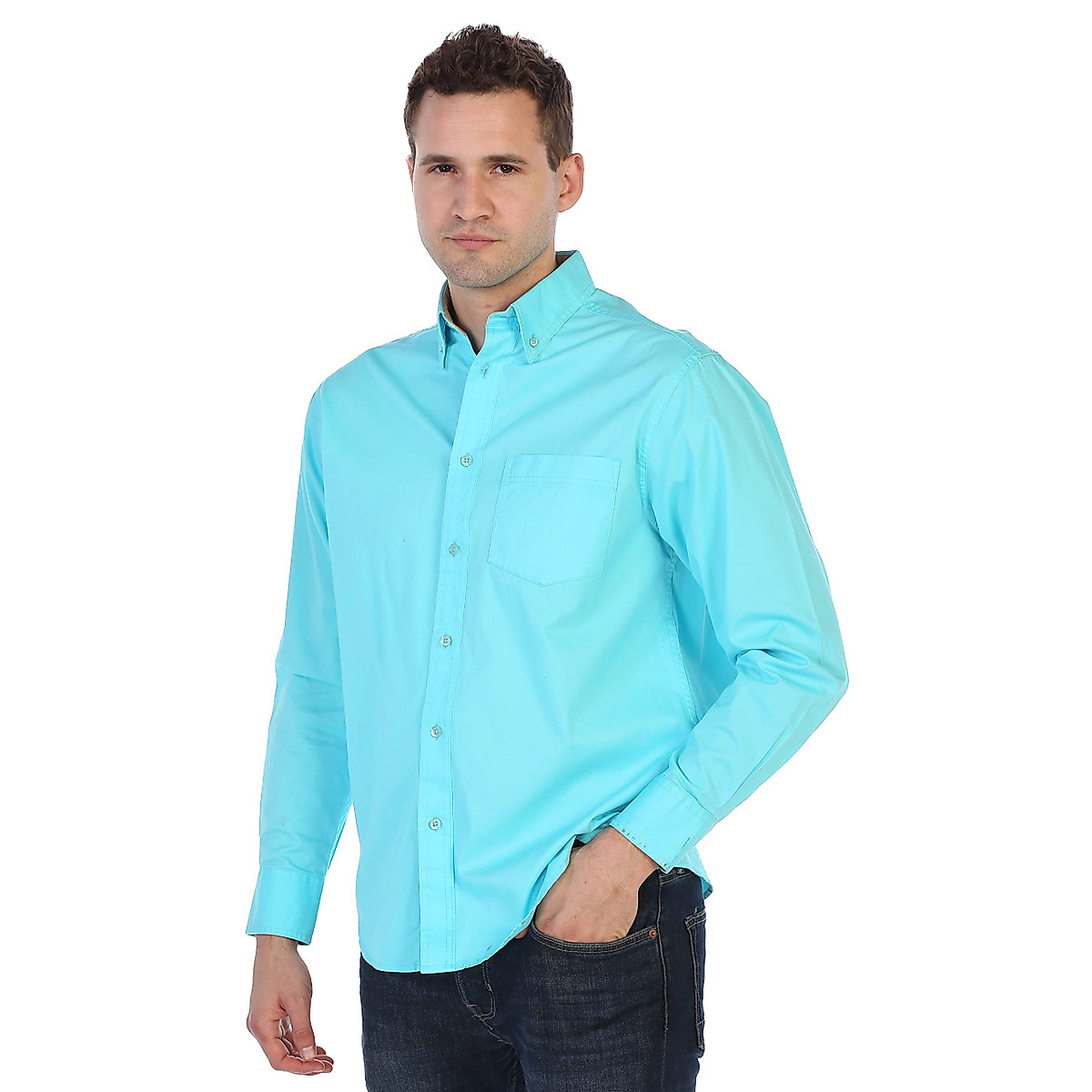Gioberti Mens 100% Cotton Twill Oxford Long Sleeve Shirt, Aqua, 2X Large