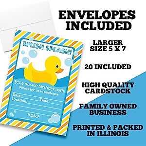 Little Rubber Duckie Birthday Party Fill In Invitations, 20 5x7 Fill In Cards with Twenty White Envelopes by AmandaCreation
