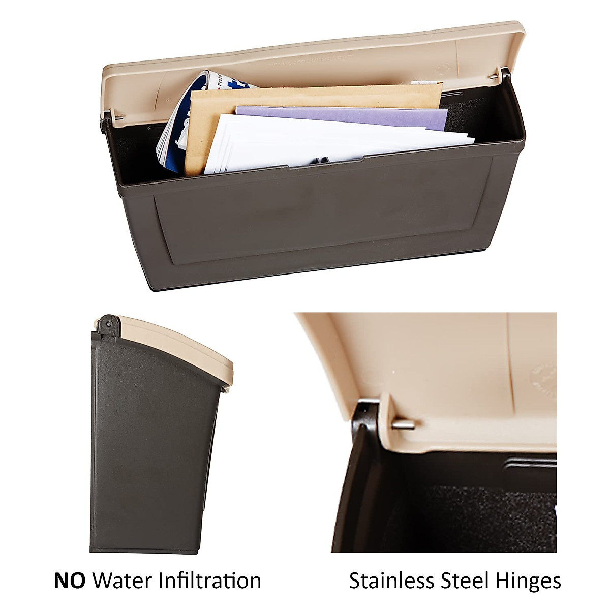 Small Plastic Mailbox for Outside Porch, Easy to Install Wall Mount, Lightweight, Heavy Duty, Rustproof, Maintenance-Free Horizontal Brown Mail Box for House - 15.5” x 4” x 6.25” (Mocha Sand)