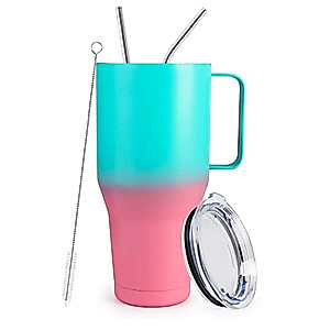 Sangyn 40oz Insulated Mug Tumbler with Handle, Stainless Steel Vacuum Travel Cups with Lid and Straw, Keeps Cold up to 24 Hours for Office/Home/Car Using(Gradient Mint-Pink)