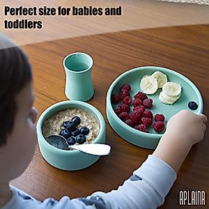 APLAINR Weighted Silicone Baby Led Weaning Supplies First Feeding Set | Includes Plate Bowl and Cup (Cream)