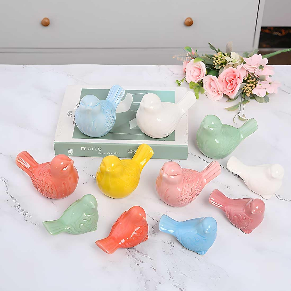 Generic 4-Pack Bird Design Toilet Bolt Caps - Decorative Porcelain Covers for Toilet Bowl Screws, Easy Installation (White)