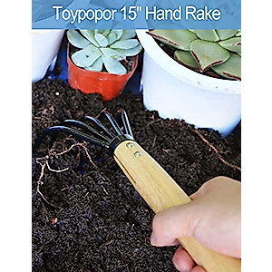 15" Gardeners Claw Rake | Military Grade Steel 6 Tines and Prime Wood Japanese Ninja Claw Garden Rake or Cultivator for Perfect Pulverized and Aerated Soil, Ergonomic Wooden Handle for Firm Grip