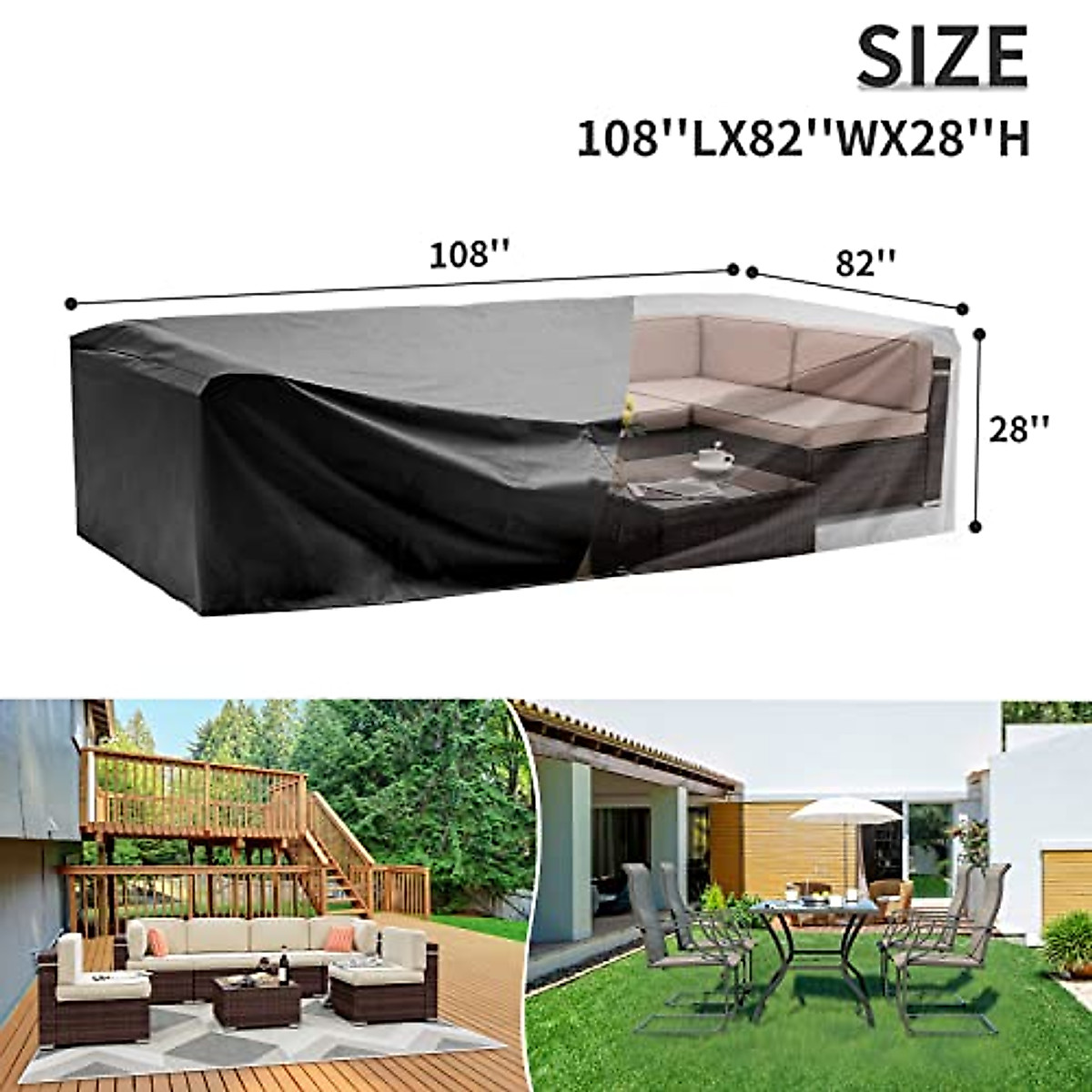 Amopatio Patio Furniture Covers Waterproof, 600D Heavy Duty Outdoor Furniture Covers Waterproof for Patio Furniture, Outdoor Table and Chair Covers, UV and Wind Resistant Cover (108"L x 82"W x 28"H)