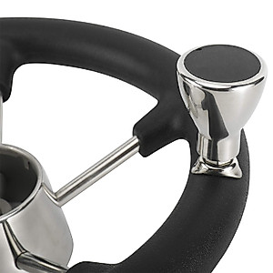 NovelBee 11-1/2 Inch Stainless Steel 5 Spoke Boat Marine Destroyer Steering Wheel with Black PU Foam (With Knob)