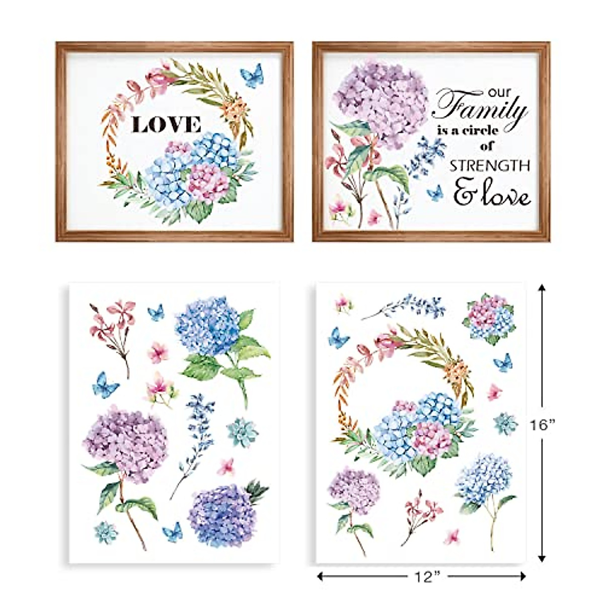 GSS Designs Hydrangea Rub on Transfers for Crafts and Furniture 2 Sheets 12"x16"- Home Furniture Transfers Rub on - Decor Flowers Stickers DIY Kits for Adults