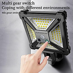 Xinsrenus Solar Outdoor Lights, Motion Sensor Solar Powered Lights IPX65 Waterproof, 3 Modes, with Remote Control, Wall Security Lights for Fence Yard Garden Patio… (LED)