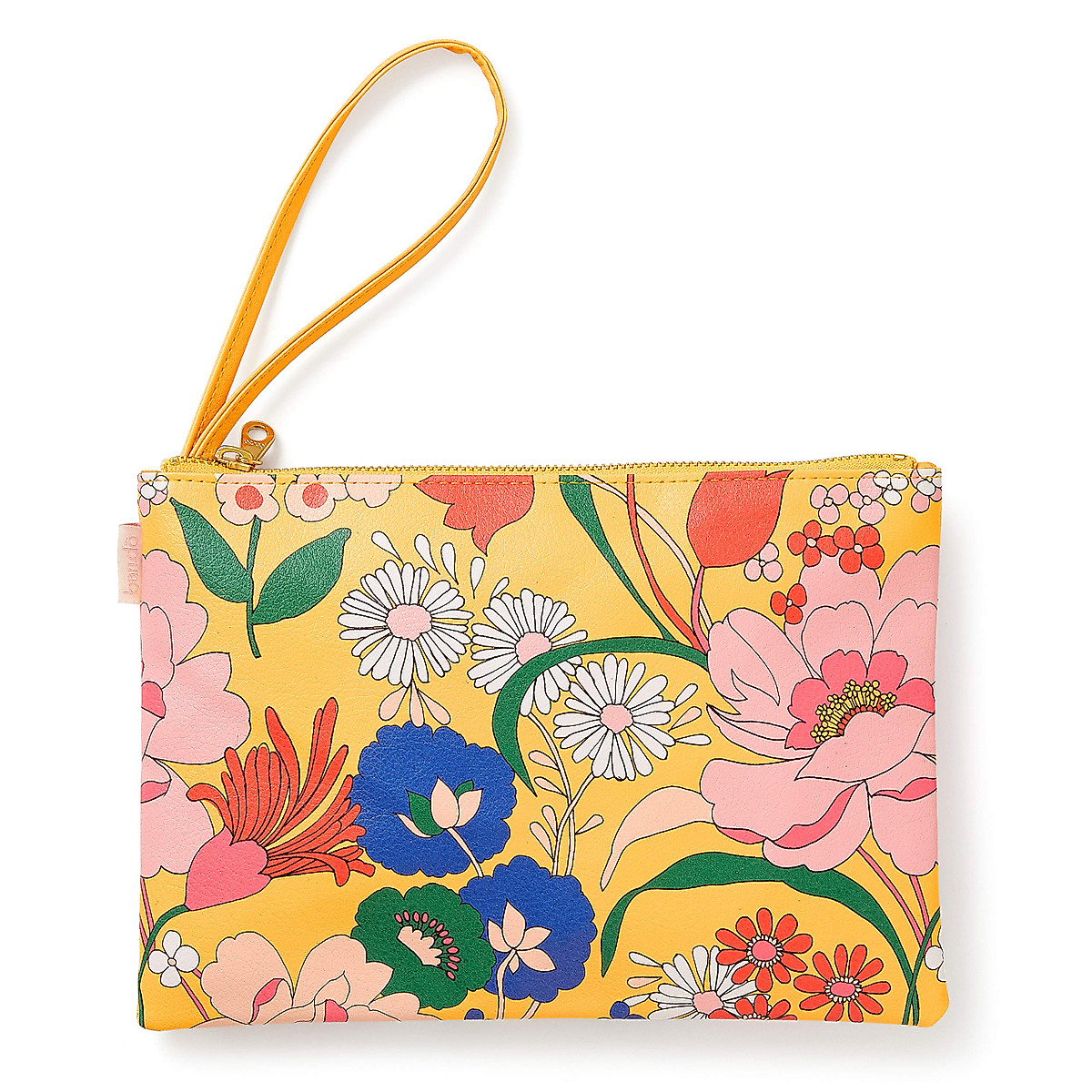 ban.do Yellow Floral Get It Together Leatherette Wristlet Pouch, 10" x 7", Superbloom