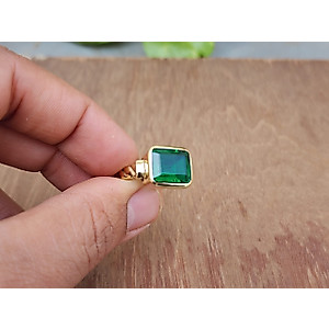 Gold Emerald Statement Ring, 925 Solid Sterling Silver Ring, Square Emerald Signet Ring, Women Ring, Men Ring, Gift Ring, Green Gemstone Ring (Sterling Silver, 8)