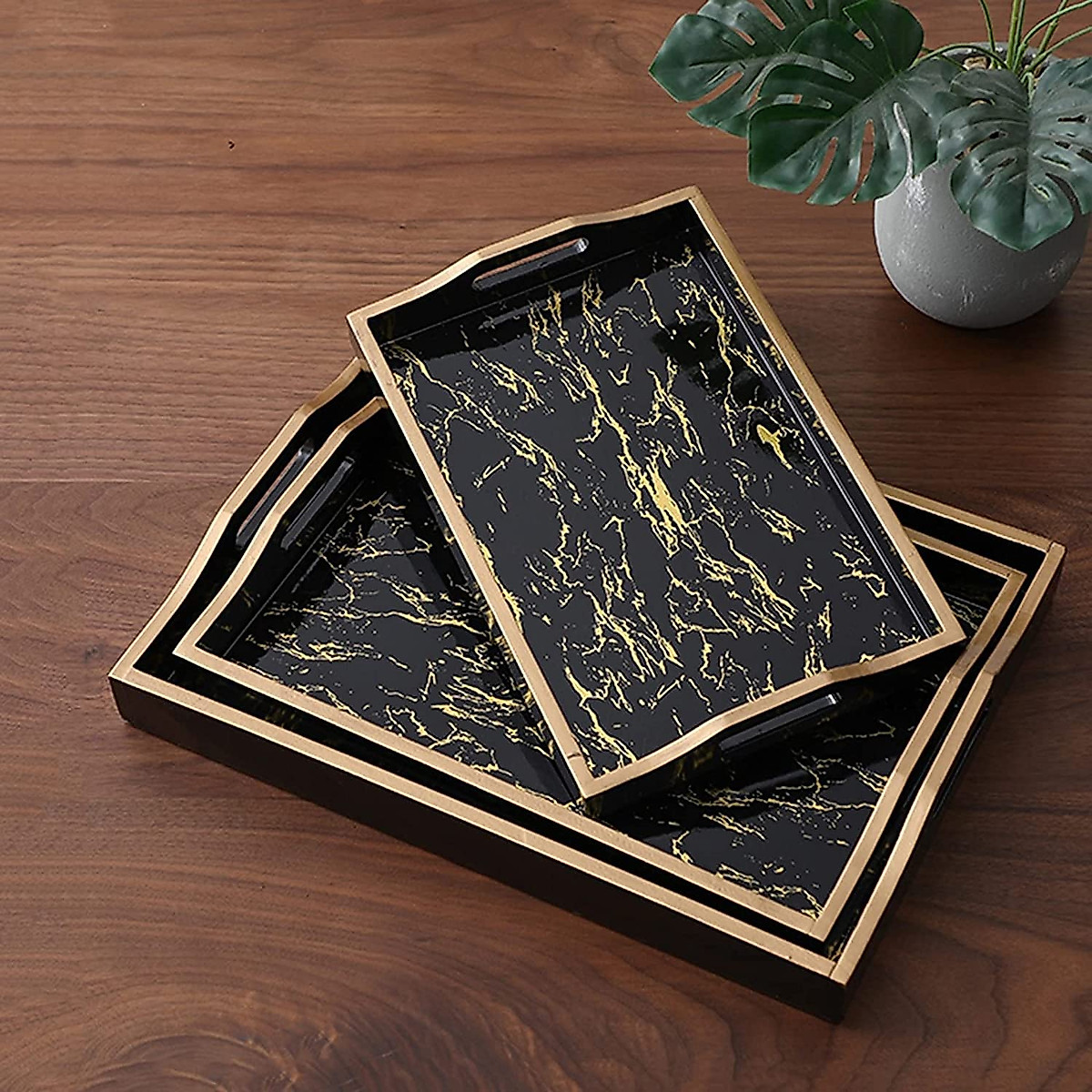 Nordic Style Swing Plate, Rectangular Wooden Fruit Tray, Home Living Room Tea Cup Storage Tray, Luxury Tray, Fruit Tray,Black,36CM