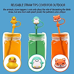 12Pcs Animals Straw Tips Cover,Reusable Frog Straw Covers Cap,Dust Proof Drinking Straw Tips Lids for 6-8mm,Cartoon Cute Straw Cap Lids Cap,Portable Straw Caps Decoration(12PCS Animal Style)