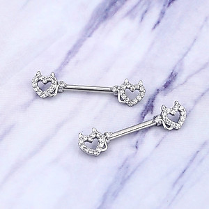 Melighting Devil Nipple Rings 14G Surgical Steel 316L Heart Shape Nipple Barbell CZ Nipple Piercing Jewelry for Women Men Body Piercing Jewelry