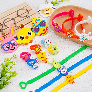 Easter Basket Stuffers - 60 Pack Easter Egg Fillers - Easter Gifts with Squishy Slap Bracelets Stamps Cars Rings Tattoos Keychains Puffer Fidget Toys Party Favors Classroom Prizes Boys Girls Kids