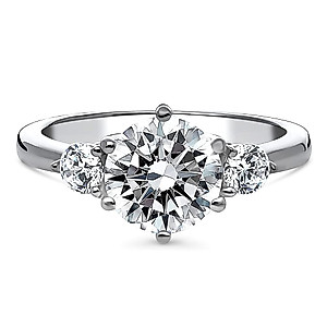 BERRICLE Sterling Silver 3-Stone Wedding Engagement Rings Round Cubic Zirconia CZ Ring for Women, Rhodium Plated Size 5.5