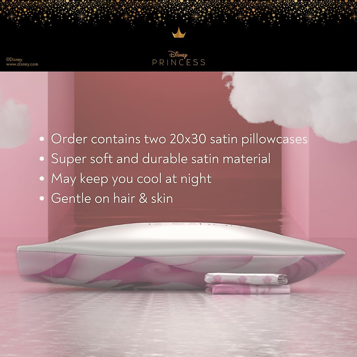 Disney Princess Sleeping Beauty Silky Satin Standard 2 Pack Pillowcase Cover Set 20x30 for Hair and Skin, (Officially Licensed Product) by Franco Collectibles