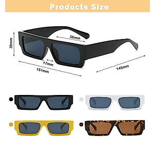 Long Keeper Retro Small Rectangle Sunglasses Women Vintage Square Men Glasses Trendy Chunky Sun Glasses UV400 (Black)
