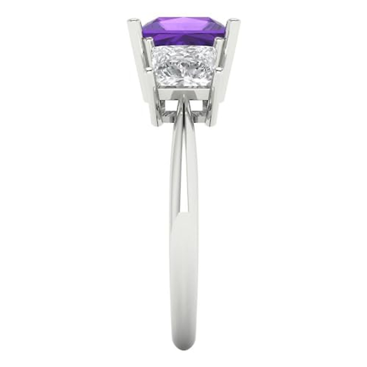Clara Pucci 3.0 ct Princess Cut 3 Stone Solitaire Genuine Natural Amethyst Engagement Promise Anniversary Bridal Ring 18K White Gold 7