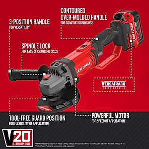 CRAFTSMAN V20 Cordless Angle Grinder Tool Kit, 4-1/2 inch, Battery and Charger Included (CMCG400M1)