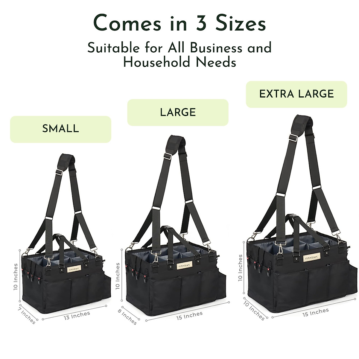 FifthStart Multiuse Cleaning Caddy with Waist & Shoulder Strap - Professional 9 Pockets Tote Bag for Housekeeping Diaper Gardening Fishing Beach Bathroom Organizer Adjustable Compartments, Black Large