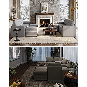 LINSY HOME Modular Sectional Sofa, Oversized Sectional Couch with Storage, Ottomans, Modular Sectional Sleeper Sofa with Memory Foam, 9 Seat U Shape Sofa Set for Living Room, Grey