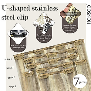 Honsoo Clip in Hair Extensions Real Human Hair, Balayage Hair Extensions Mixed Bleach Blonde 12inch 70g 7pcs Straight Silky Blonde Hair Extensions Heat Safe Hair