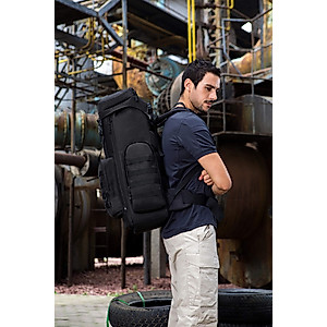 Protector Plus Tactical Hiking Daypack 70-85L Military MOLLE Assault Backpack Army Traveling Camping Pack Bug Out Bag Outdoor Rucksack (Rain Cover & Patch Included),Black