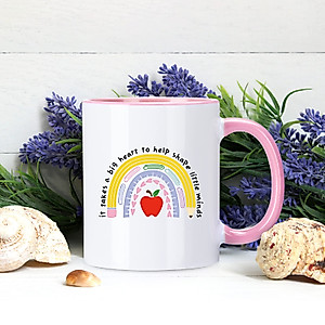 Zopeal Teacher Gifts Coffee Mug It Takes A Big Heart Coffee Mug Teacher Appreciation Gifts Coffee Cups for Women Men Teacher Christmas Graduation End of Year Thank you Birthday Gifts(Pink, White)