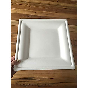 Susty Party 10-Inch Compostable Square Plates (50-Count), Sugarcane Heavy Duty Disposable Biodegradable Plate for Dinner, White