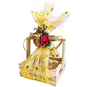 Hathkaam Empty Wooden Tray Basket, Gift Basket Kit for Diwali Celebration, Christmas, Birthday Party with Handle for Flower Fruits Empty Storage Basket for Organizing Portable Handmade Eco-Friendly