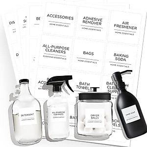 144 PCS Minimalist Laundry Room Labels Set, v2croft Water Resistant Stickers,Water/Oil Resistant Stickers for Laundry Room, Linen Closet Home Bathroom and The Beauty Organization（White)