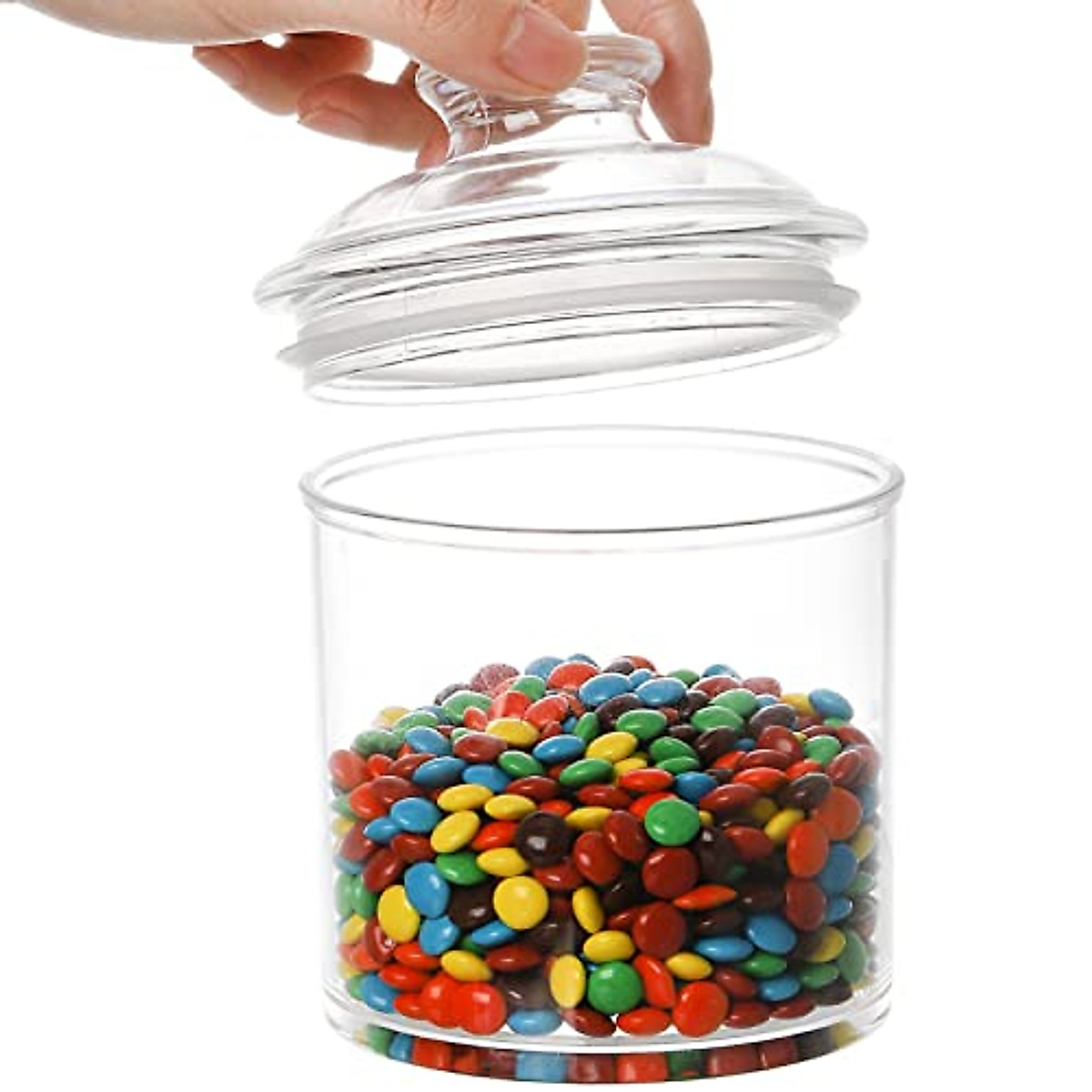 Lyellfe Set of 3 Acrylic Apothecary Jars, Vanity Organizer Canister with Airtight Lids, Bathroom Qtip Holder, Clear Storage Jar for Candy, Bath Salt, Cotton Ball, Cotton Swab, 34 oz, 25 oz, 17 oz