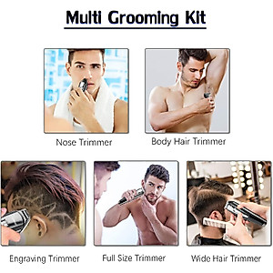 Hatteker Hair Clipper Beard Trimmer Kit for Men Cordless Hair Mustache Trimmer Hair Cutting Groomer Kit Precision Trimmer Waterproof USB Rechargeable 5 in 1