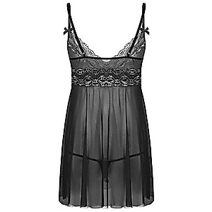 MSemis Sissy Babydoll Lingerie Nightie Dress Men Lace Sheer Tank Nightgown Crossress Nightdress Nightshirt Black X-Large