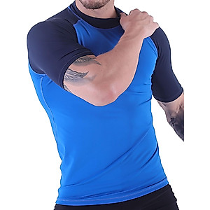 V VICROAD Mens Short Sleeve Rash Guard Swim Shirt Athletic Surfing Tee Sky/Navy-2XL